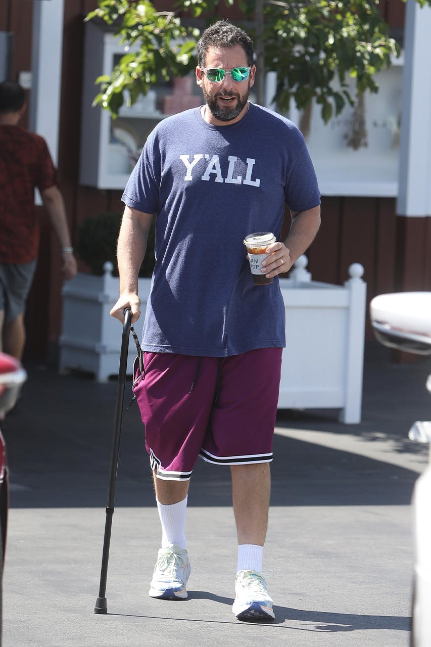 Adam Sandler Wears Big Shorts & HOKA Sneakers Outfit 2022
