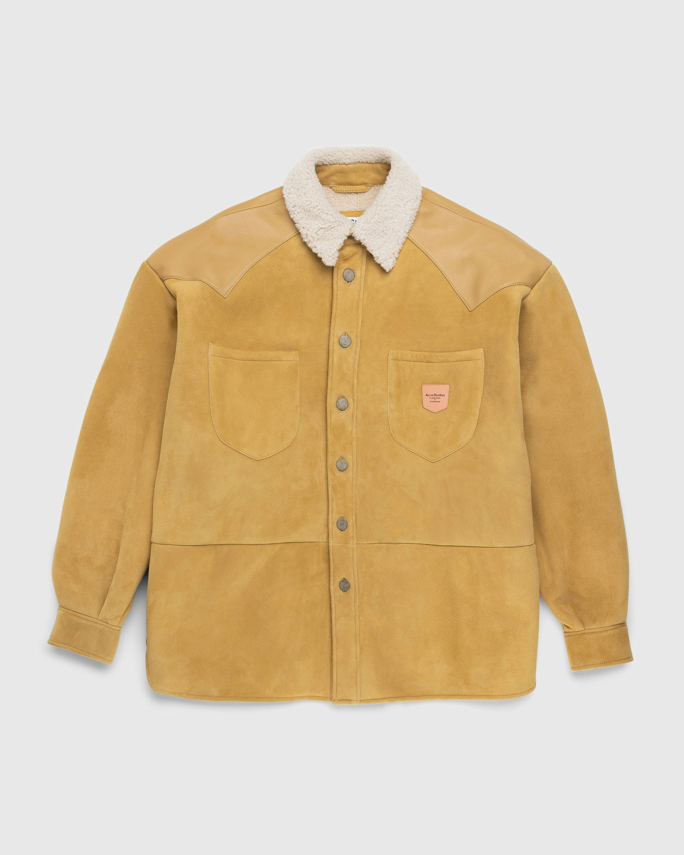 Acne Studios – Suede Leather Shearling Overshirt Straw Yellow ...
