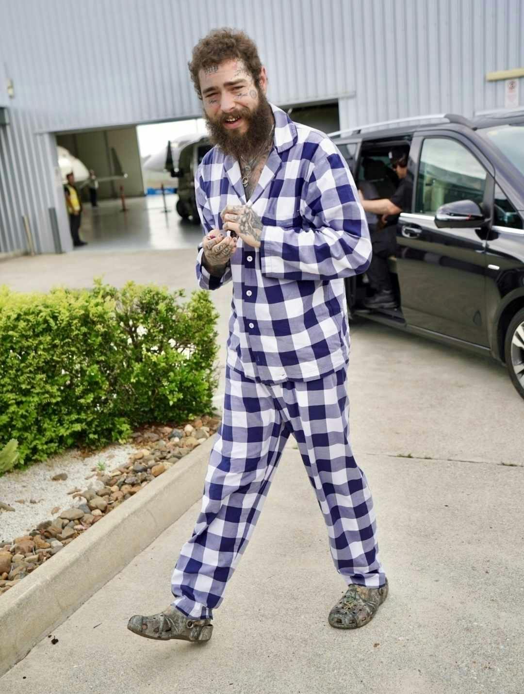 Post Malone’s Pajamas & Crocs Outfit Is Peak Sleepwear Style