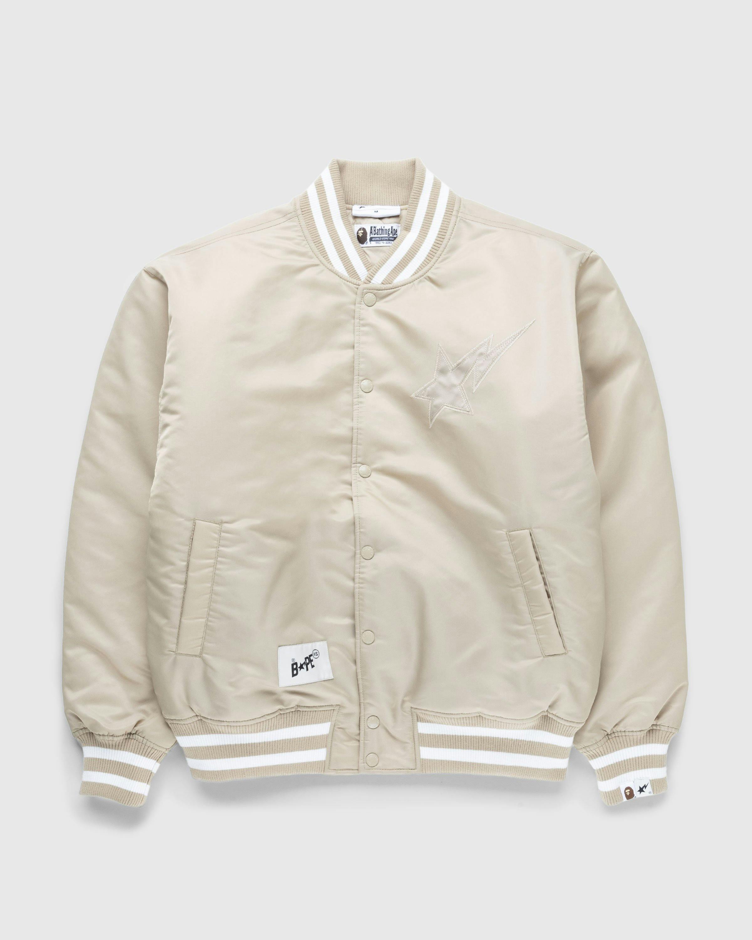 BAPE x Highsnobiety – Varsity Jacket Beige | Highsnobiety Shop