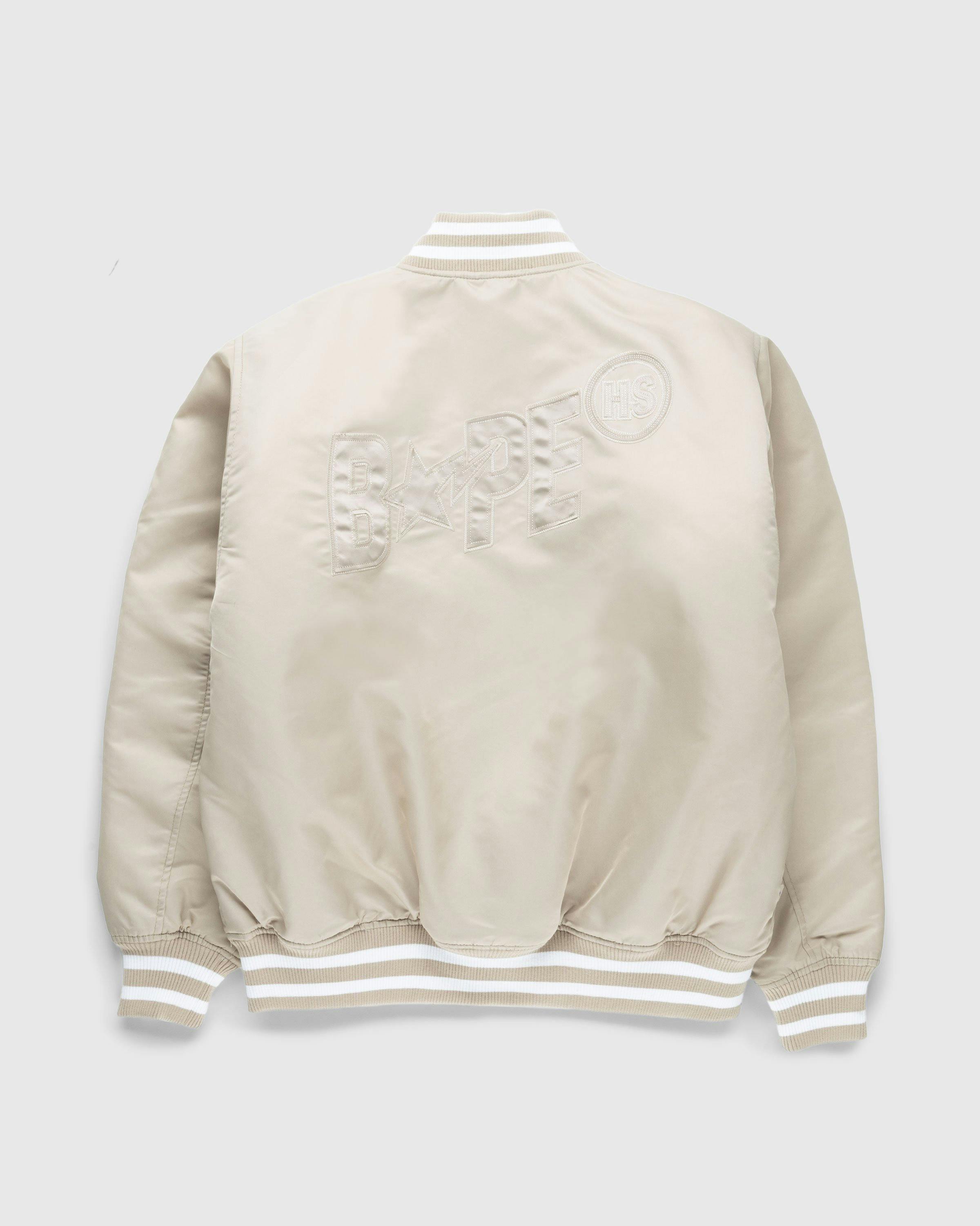 BAPE x Highsnobiety – Varsity Jacket Beige | Highsnobiety Shop