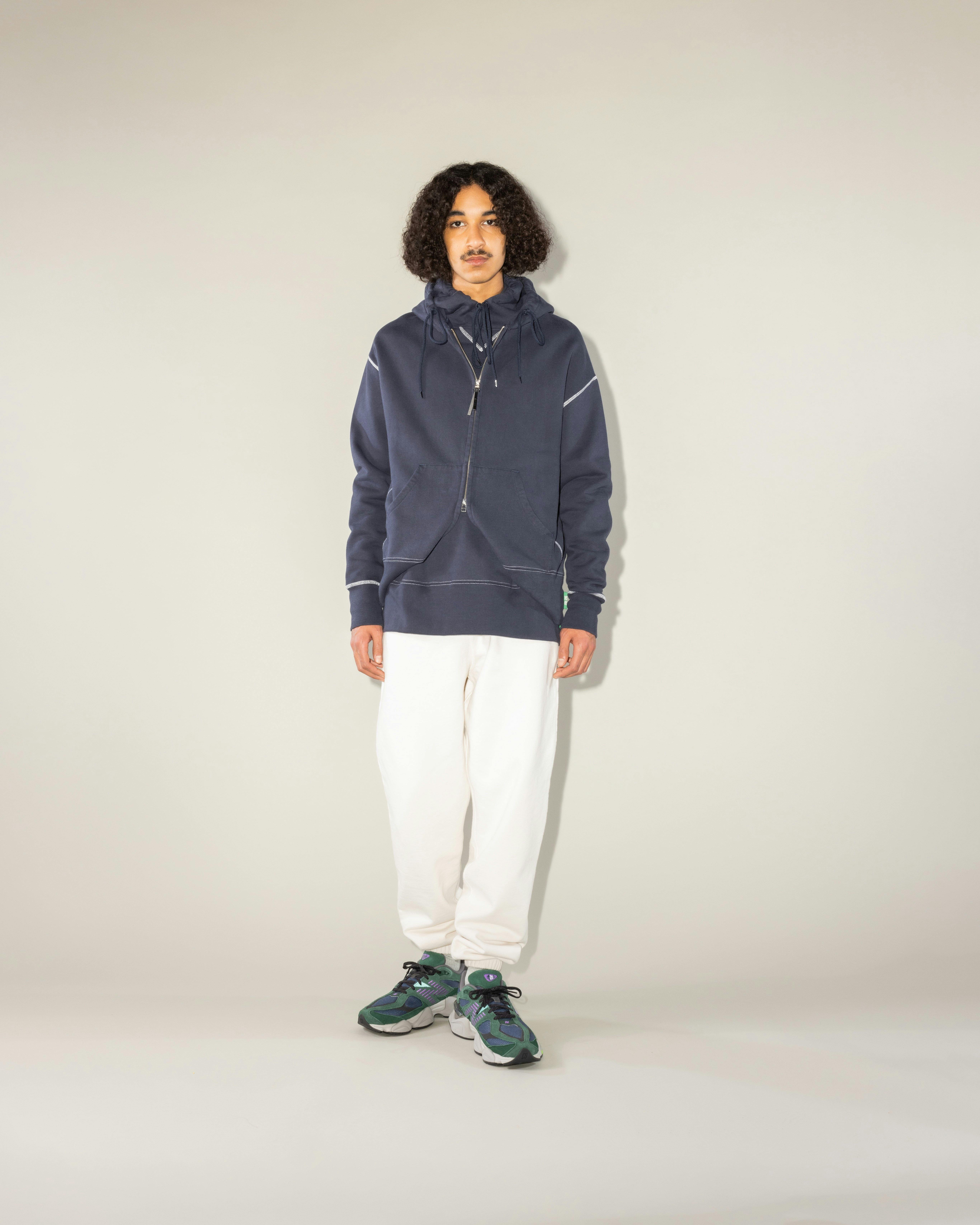Highsnobiety – Contrast Stitch Zip Fleece Hoodie Navy | Highsnobiety Shop