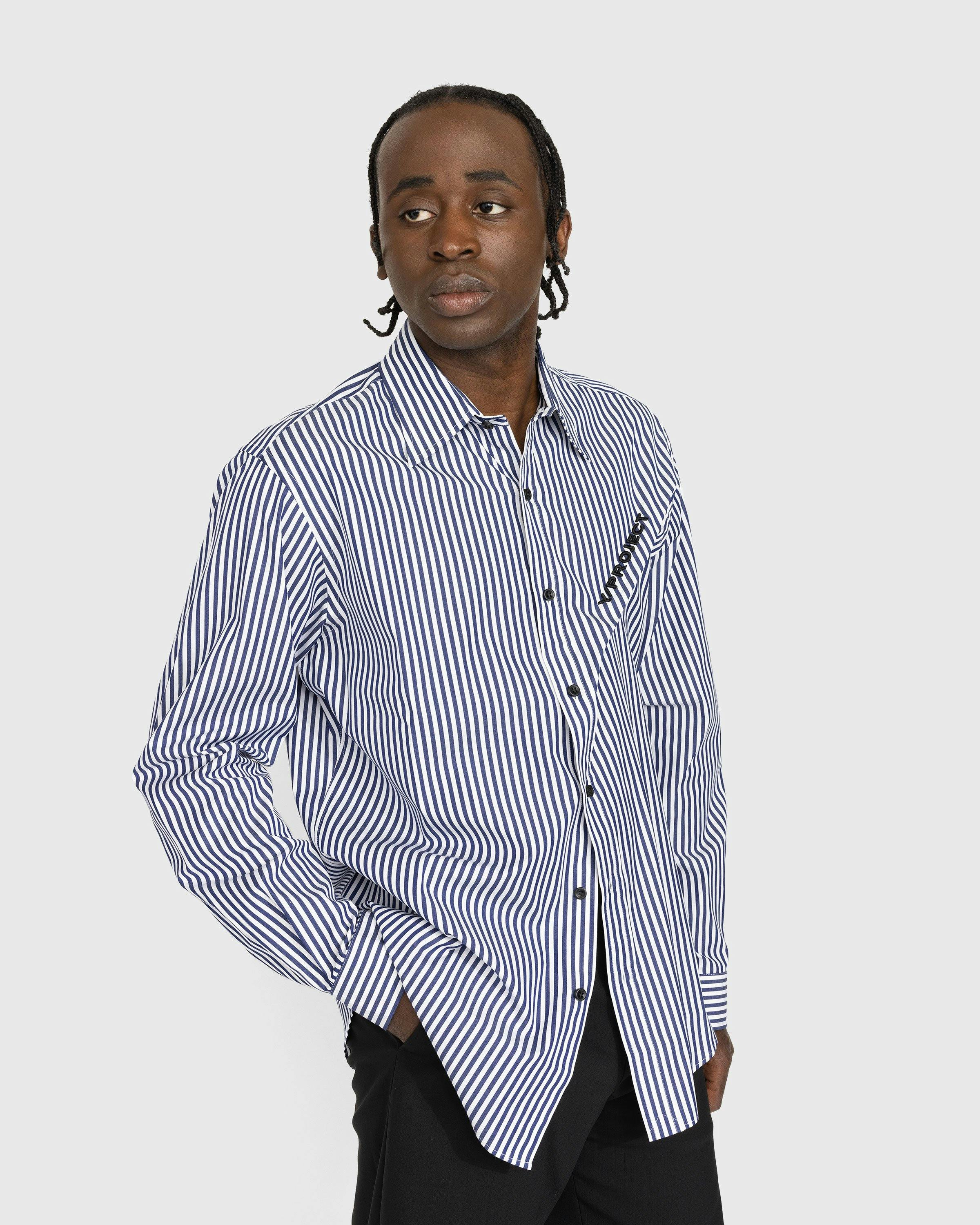 Y/Project – Pinched Logo Stripe Shirt Navy/White | Highsnobiety Shop