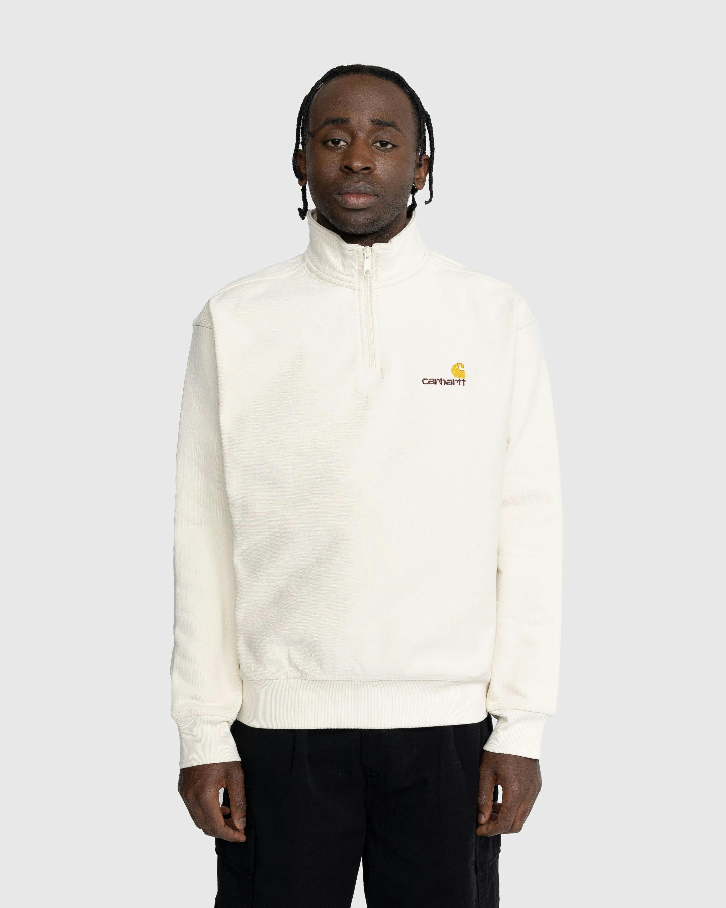 Carhartt WIP – Half Zip American Script Sweatshirt Natural ...