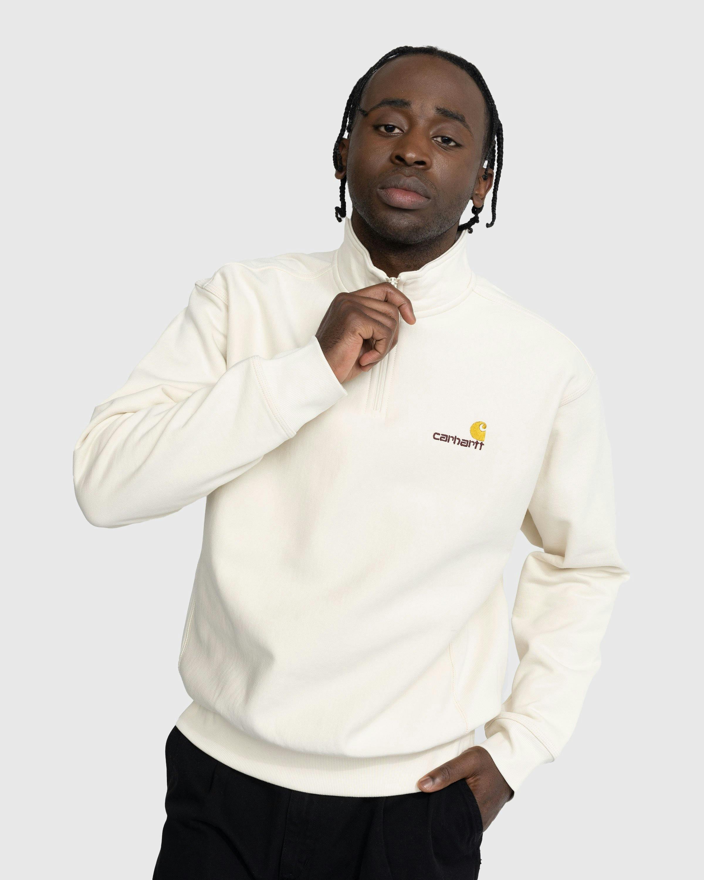 Carhartt WIP – Half Zip American Script Sweatshirt Natural ...