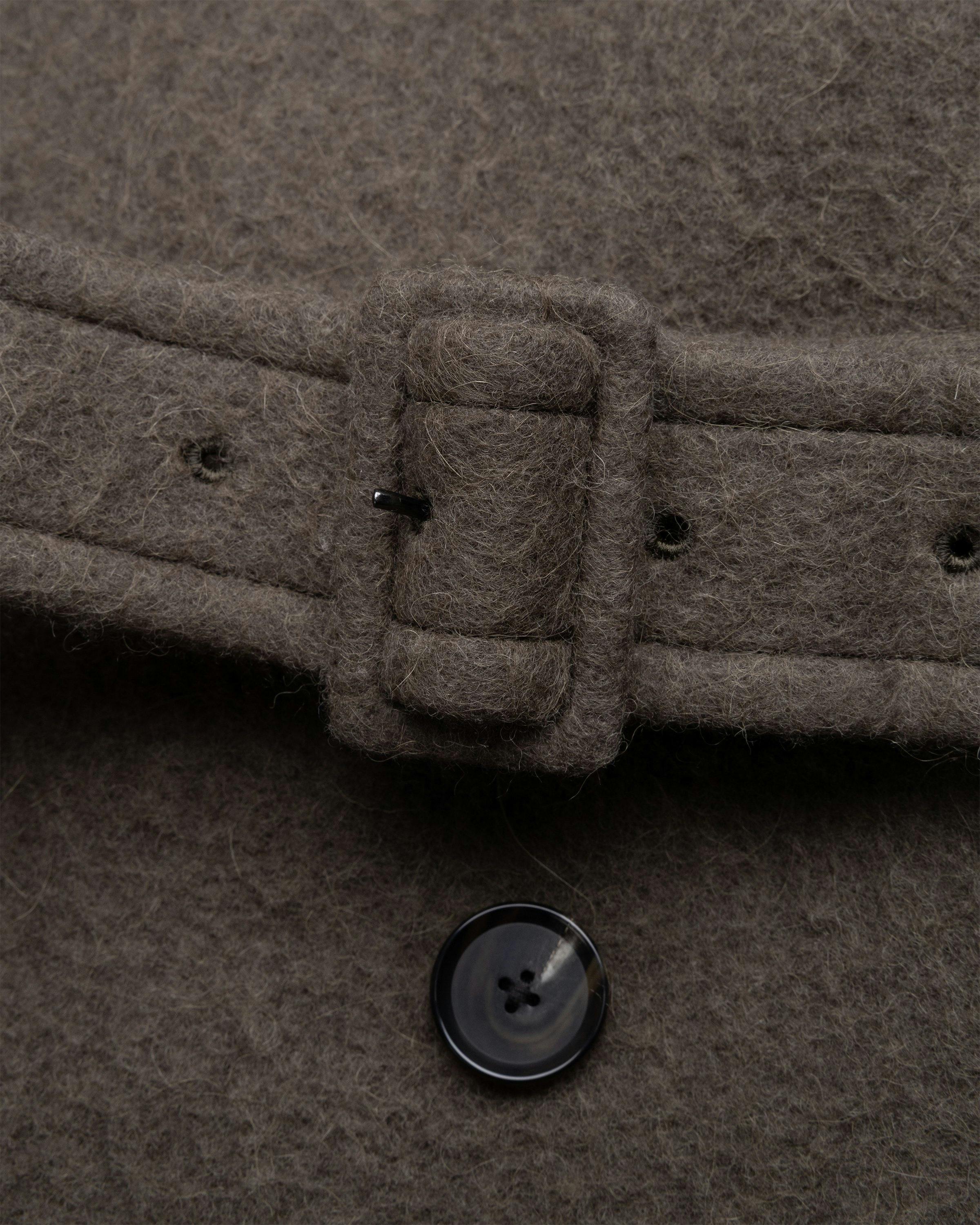 Auralee – Brushed Alpaca Wool Melton Trench Coat Dark Olive ...