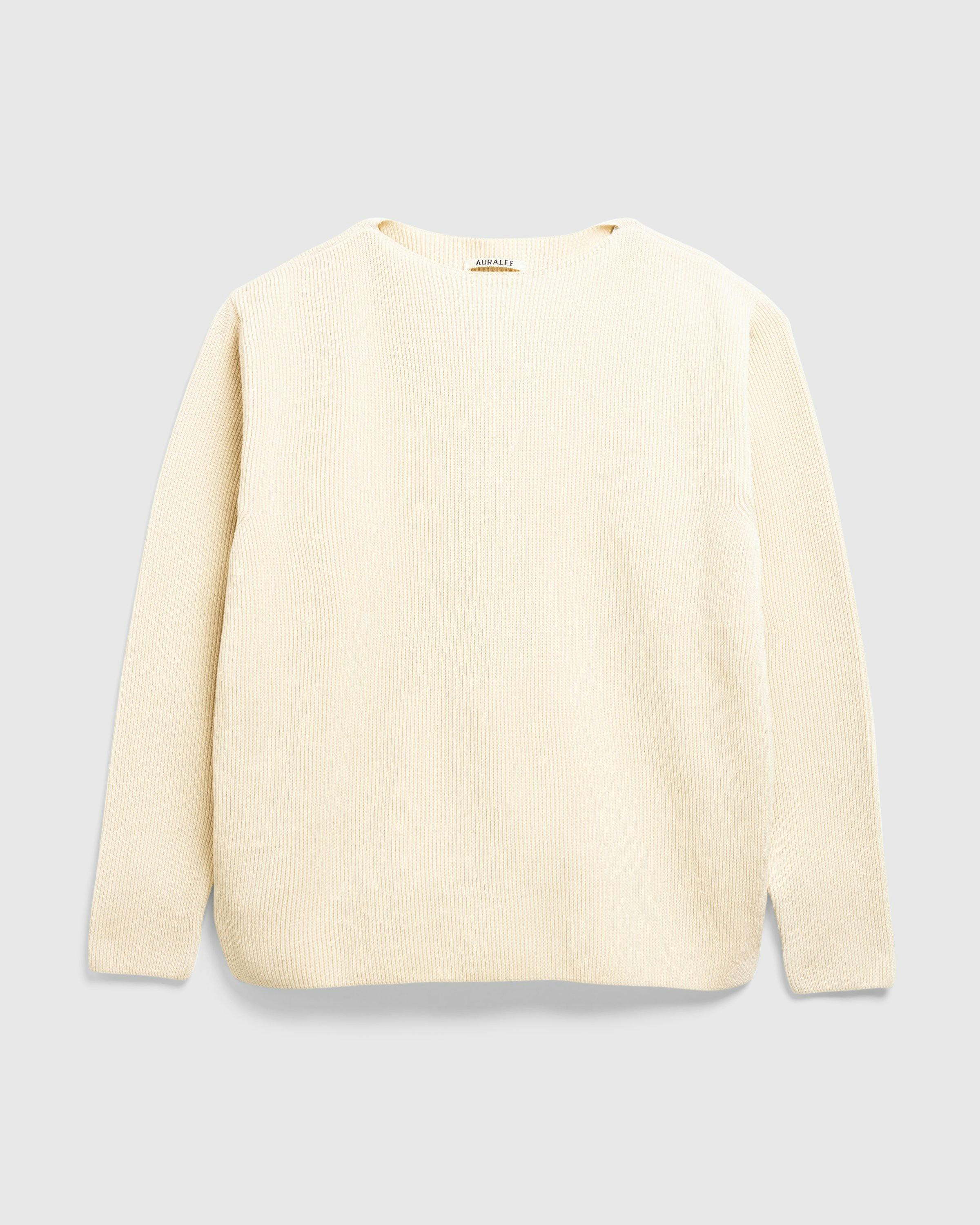 Auralee – Super Hard Twist Rib Knit Boat Neck Pullover Ivory ...