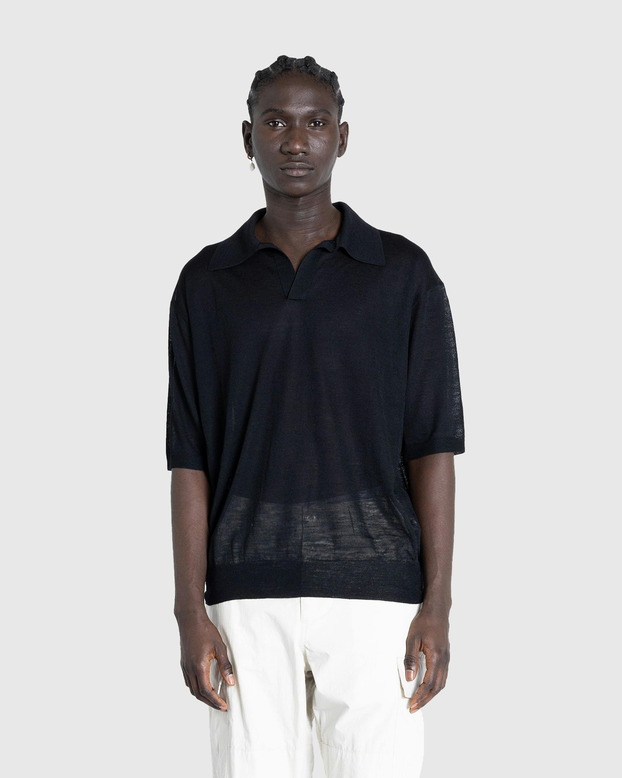 Auralee – Hard Twist High Gauge Wool Silk Knit Skipper Polo Black ...