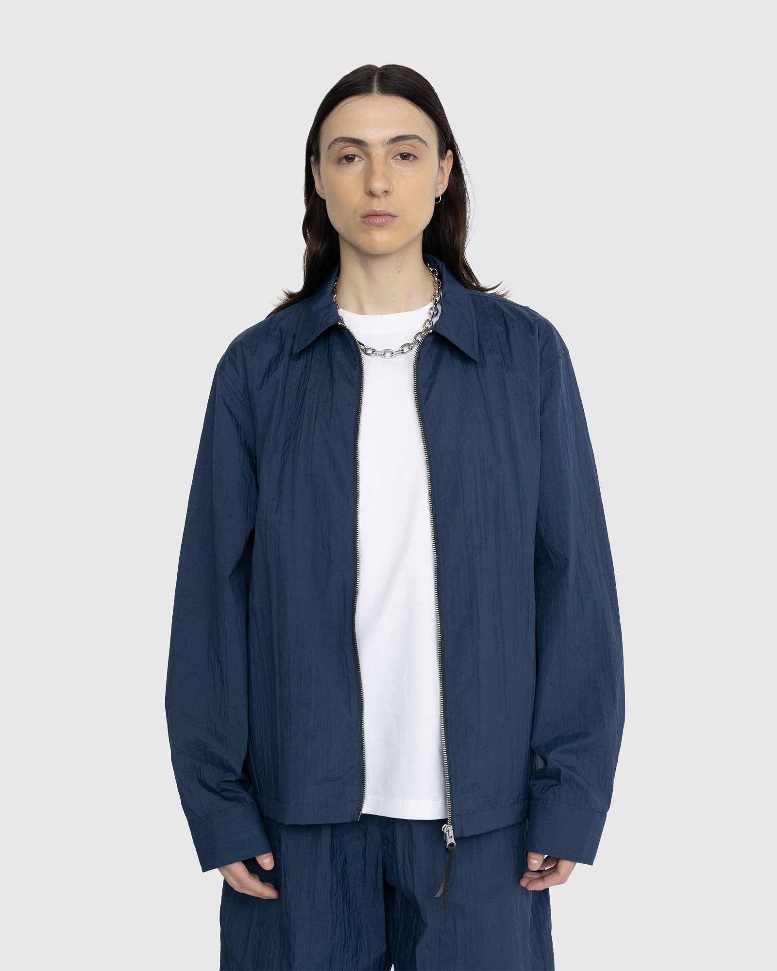 Highsnobiety – Texture Nylon Zipper Shirt Jacket Deep Blue ...