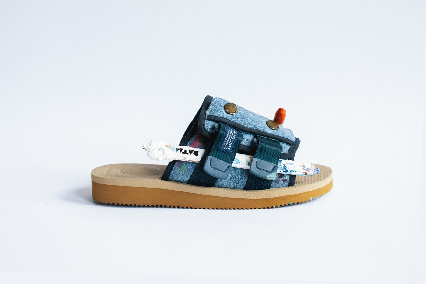 Bodega & Suicoke Drop KAW Slide Sandal in "One-Of-One" Denim