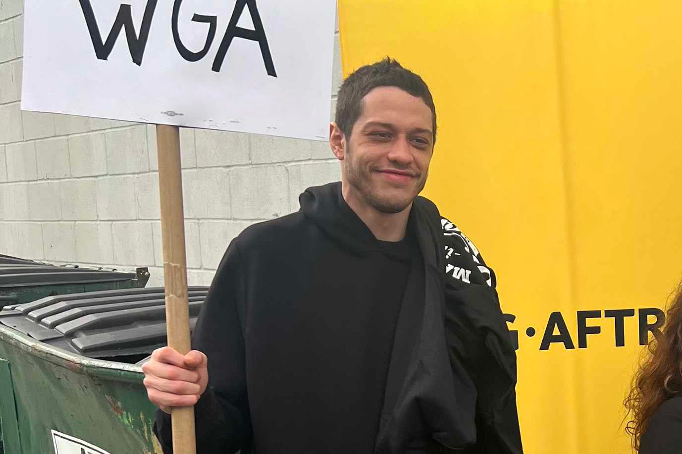 Pete Davidson Slouches in 'Bupkis' Merch at WGA Picket Line