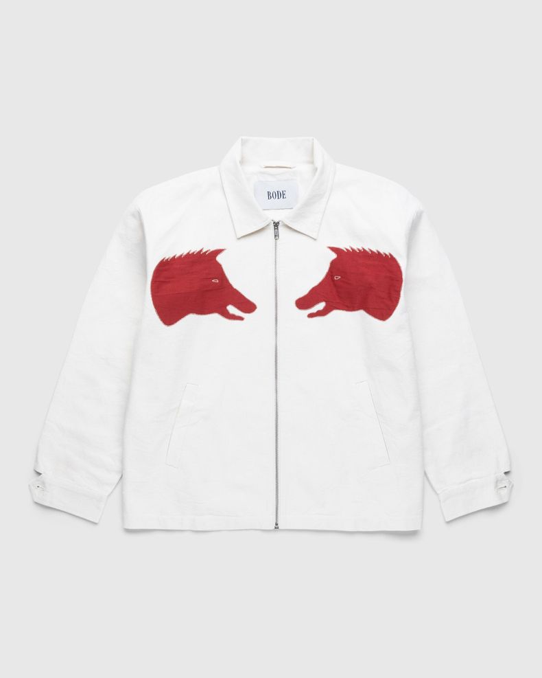 bode – Boar Applique Jacket White/Red | Highsnobiety Shop