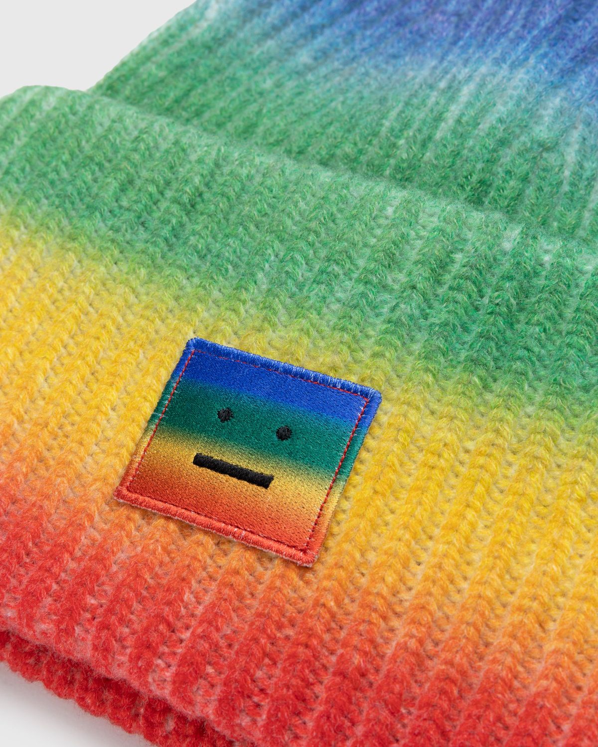 Acne Studios – Knit Face Patch Beanie Coral Red/Green | Highsnobiety Shop