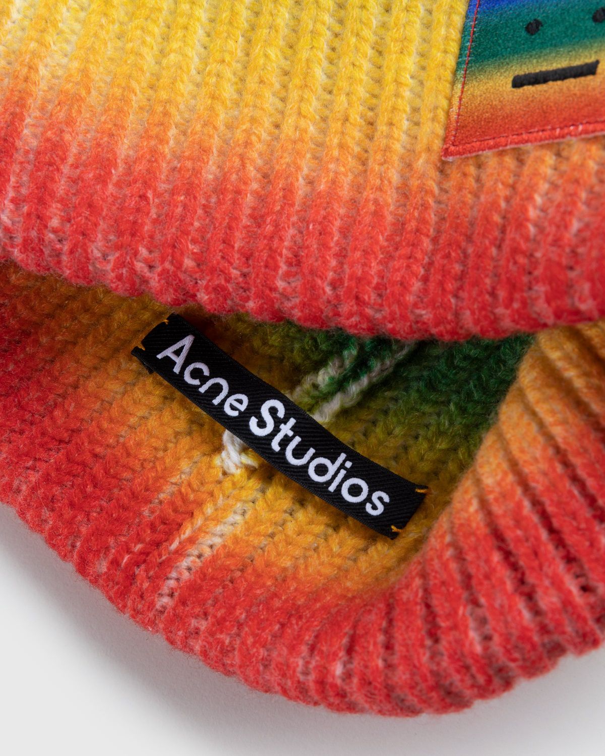 Acne Studios – Knit Face Patch Beanie Coral Red/Green | Highsnobiety Shop