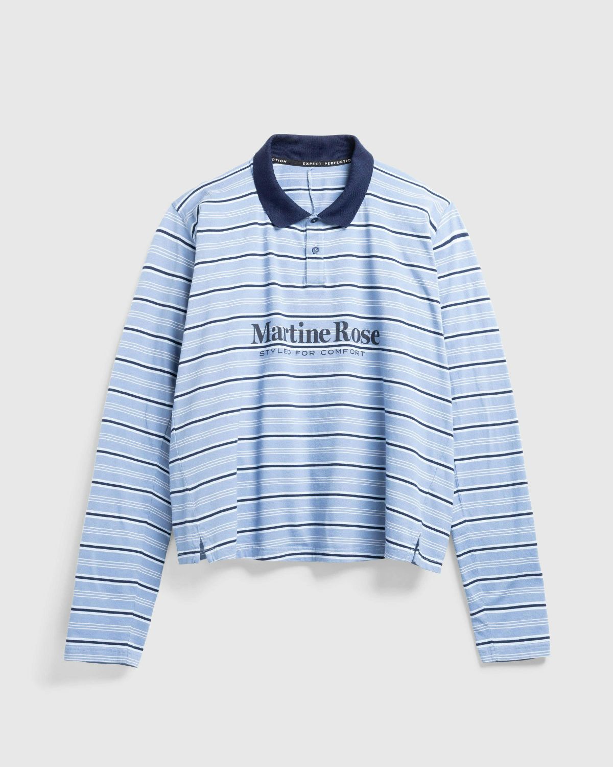 Martine Rose – Long-Sleeve Pulled Neck Polo Blue Stripe | Highsnobiety Shop