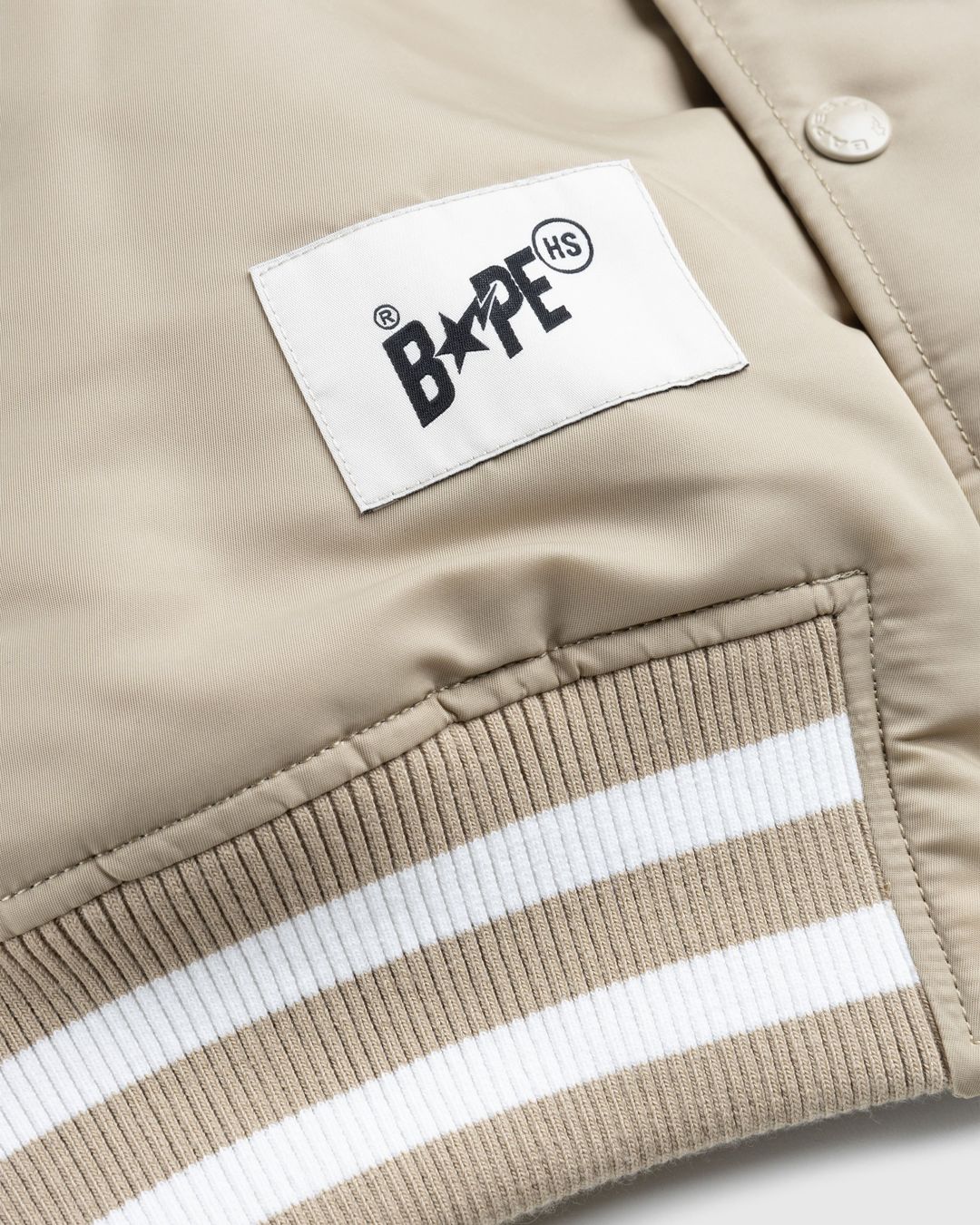 BAPE x Highsnobiety – Varsity Jacket Beige | Highsnobiety Shop