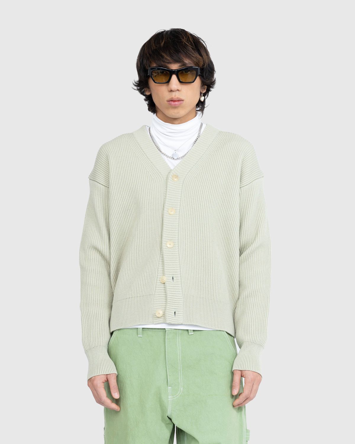 Auralee – French Merino Rib Knit Cardigan Light Khaki | Highsnobiety Shop