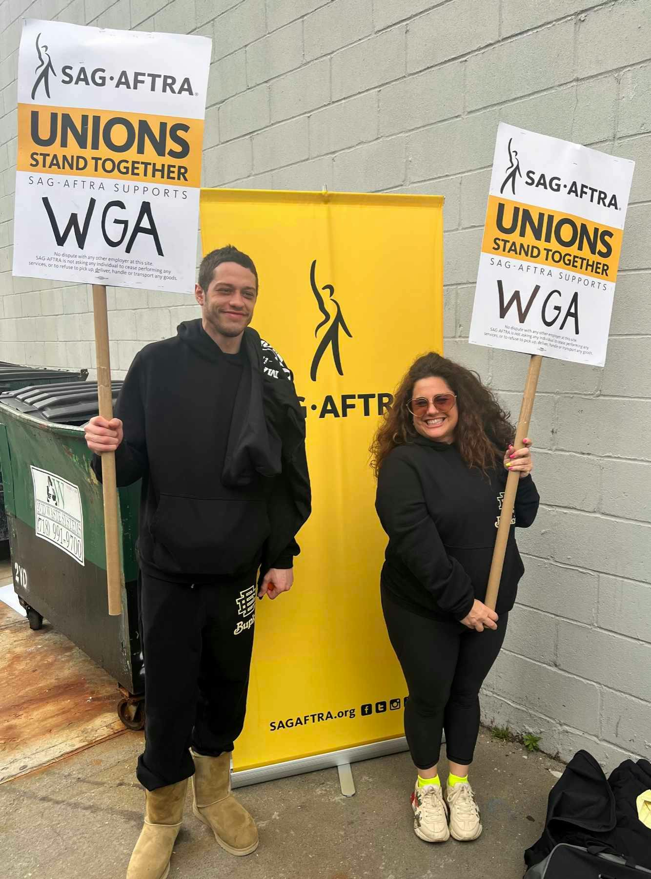 Pete Davidson Slouches in 'Bupkis' Merch at WGA Picket Line