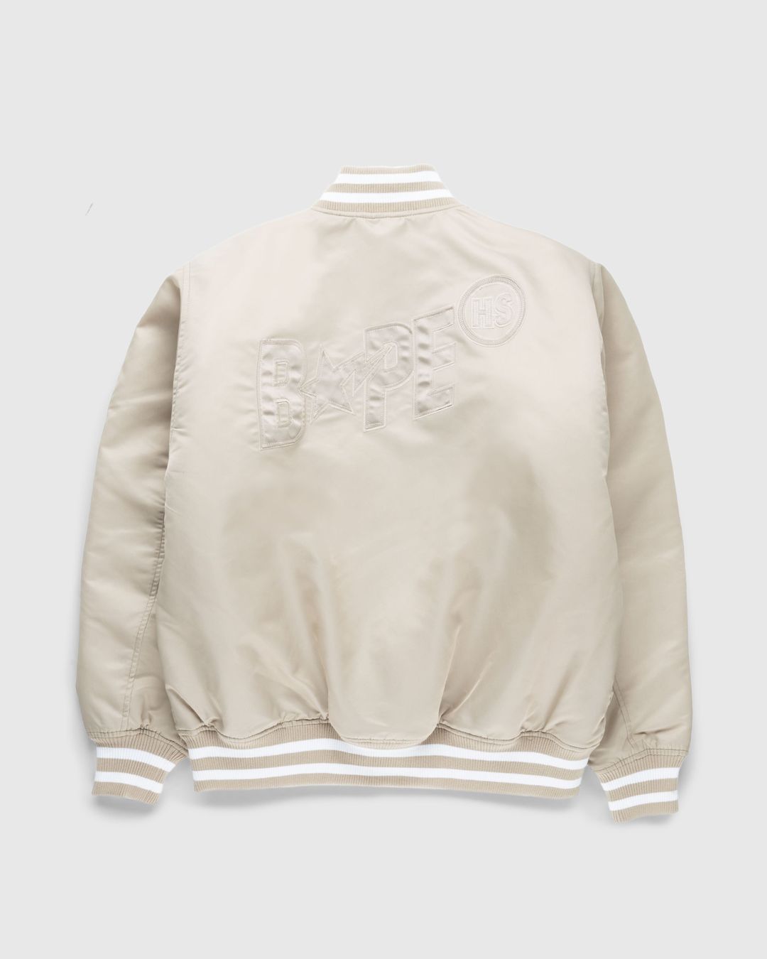 BAPE x Highsnobiety – Varsity Jacket Beige | Highsnobiety Shop