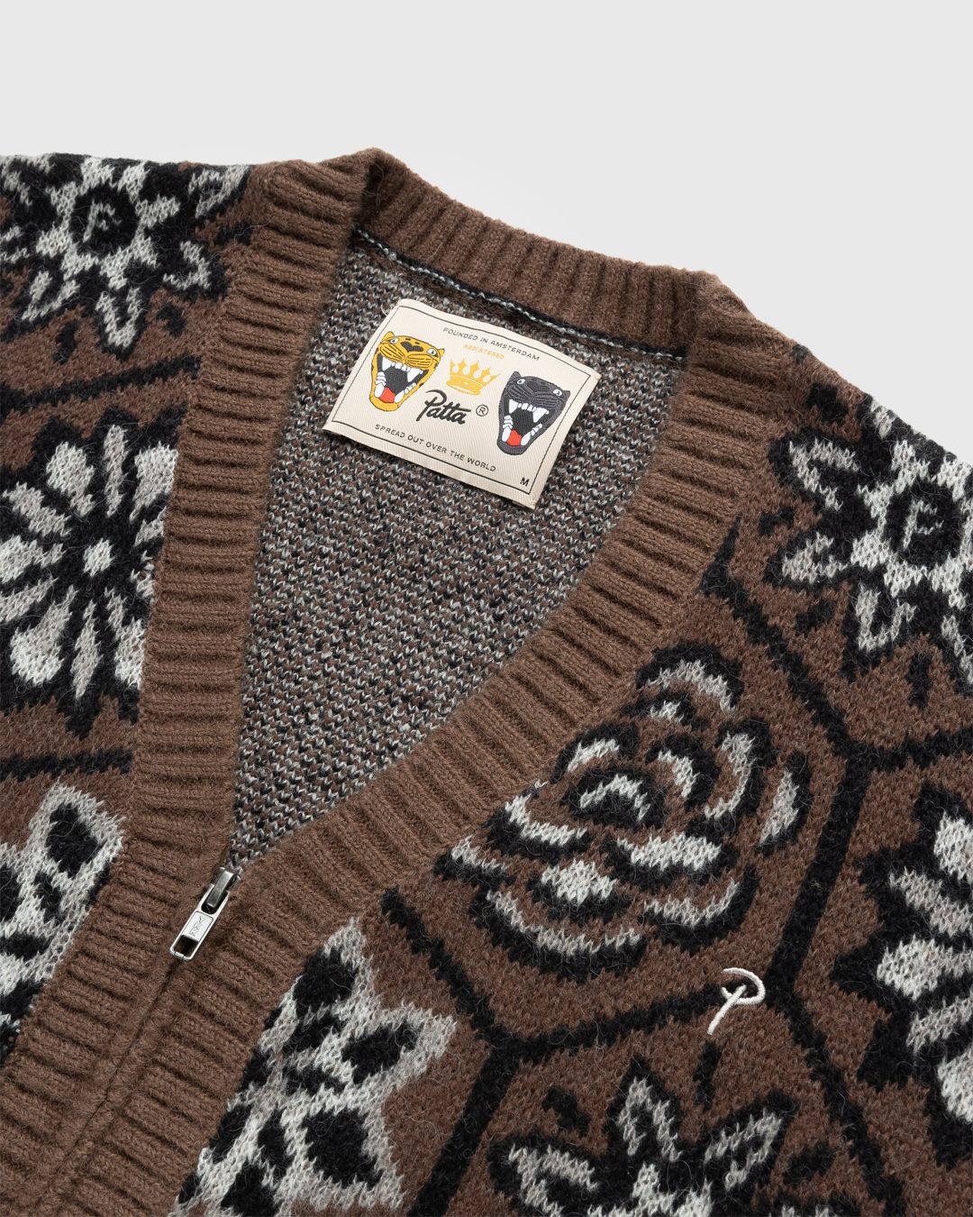 Patta – Wall Flower Knitted Zip Cardigan Chestnut/Dark Gull Grey ...