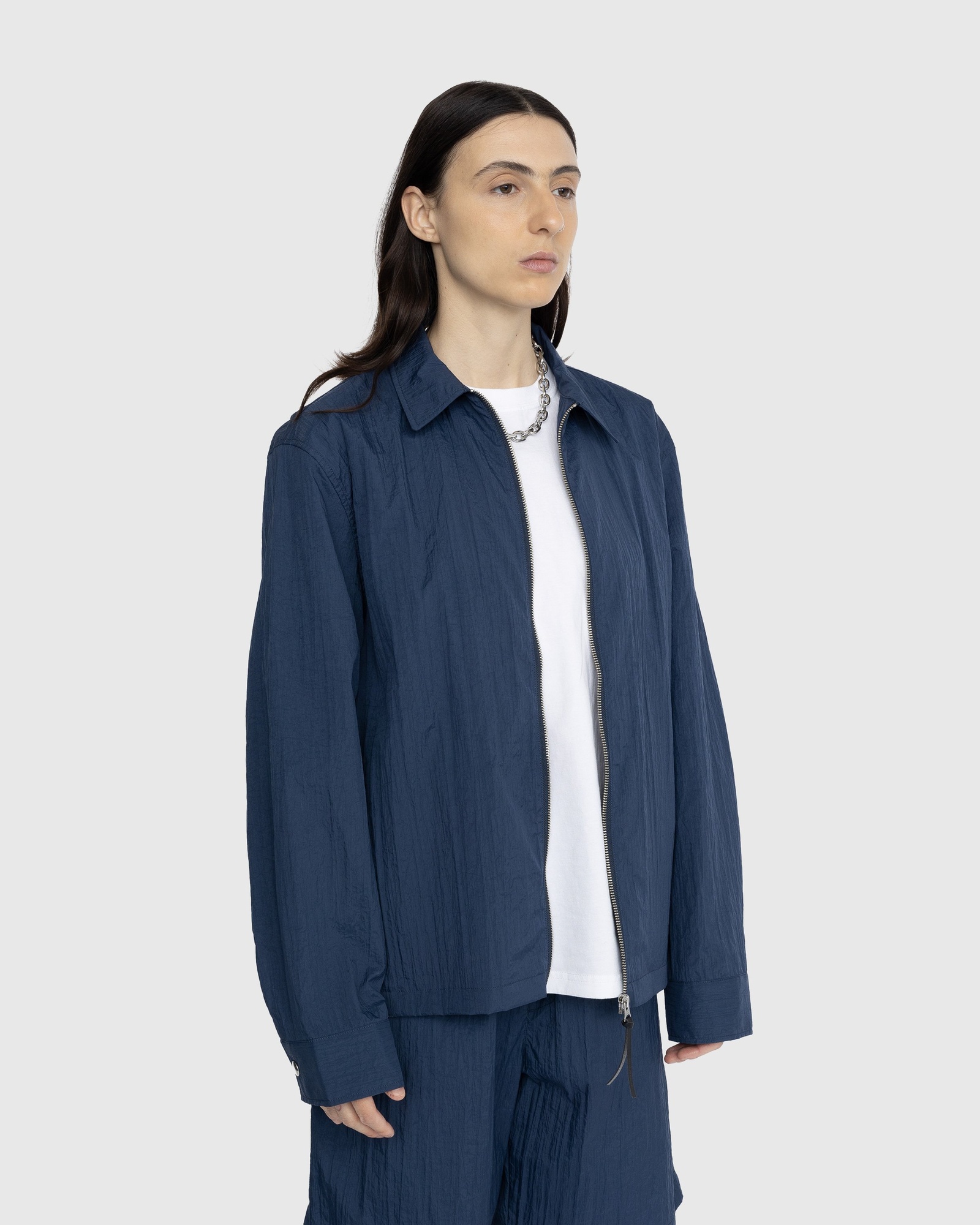 Highsnobiety – Texture Nylon Zipper Shirt Jacket Deep Blue ...