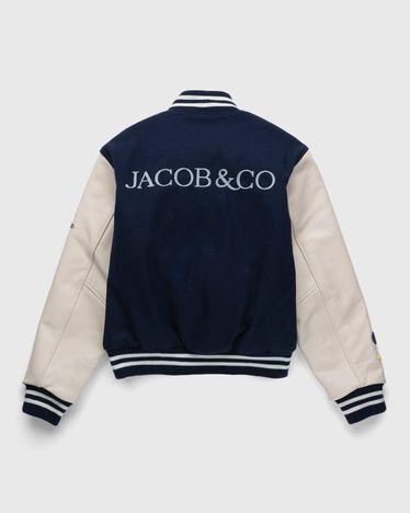 Jacob & Co. x Highsnobiety – Logo Varsity Jacket Navy Creme ...