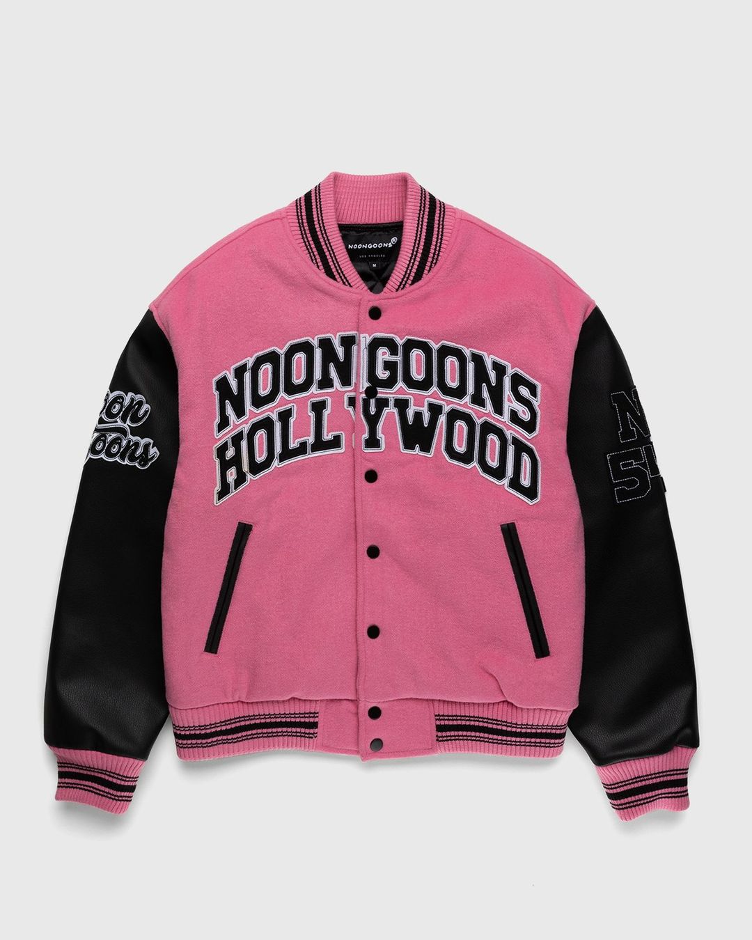 Noon Goons – Hollywood High Varsity Jacket Pink/Black | Highsnobiety Shop