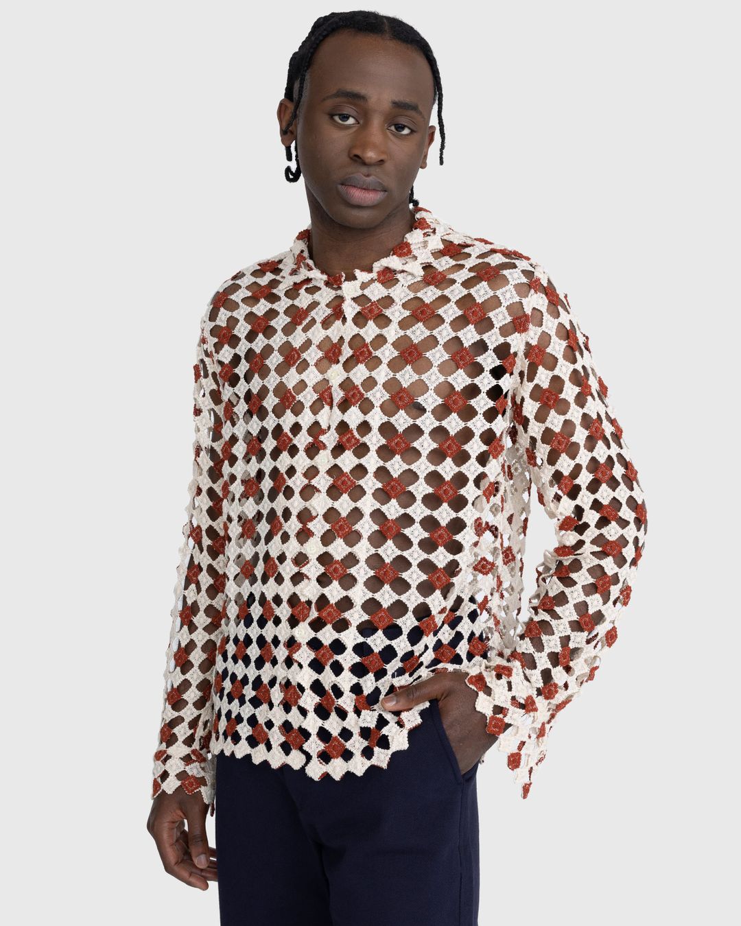 Bode – Diamond Lace Long-Sleeve Shirt Beige | Highsnobiety Shop