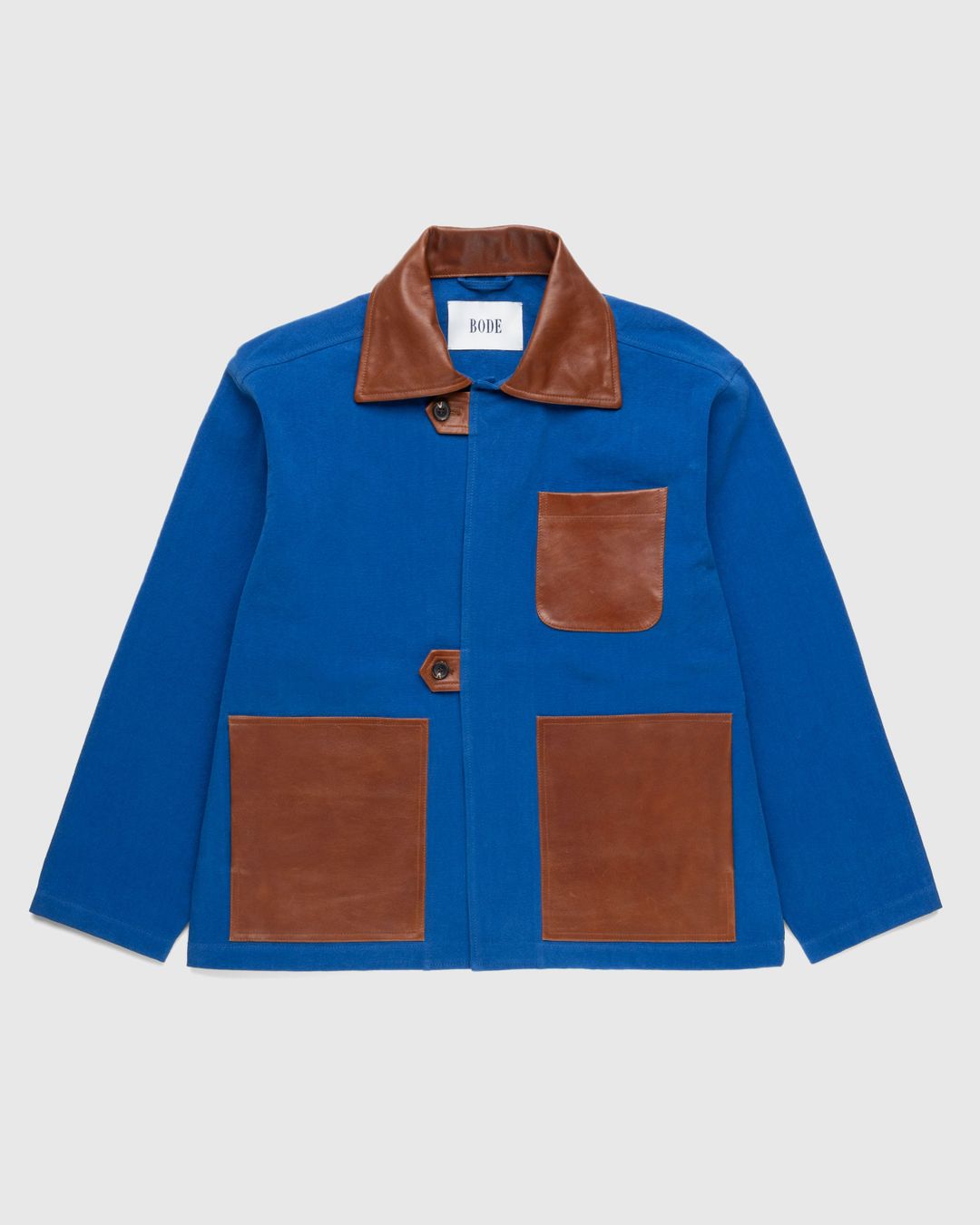 Bode – Leather Tab Jacket Tan/Blue | Highsnobiety Shop