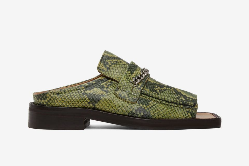 Martine Rose Green Snake Open-Toe Loafer: Buy Here Now