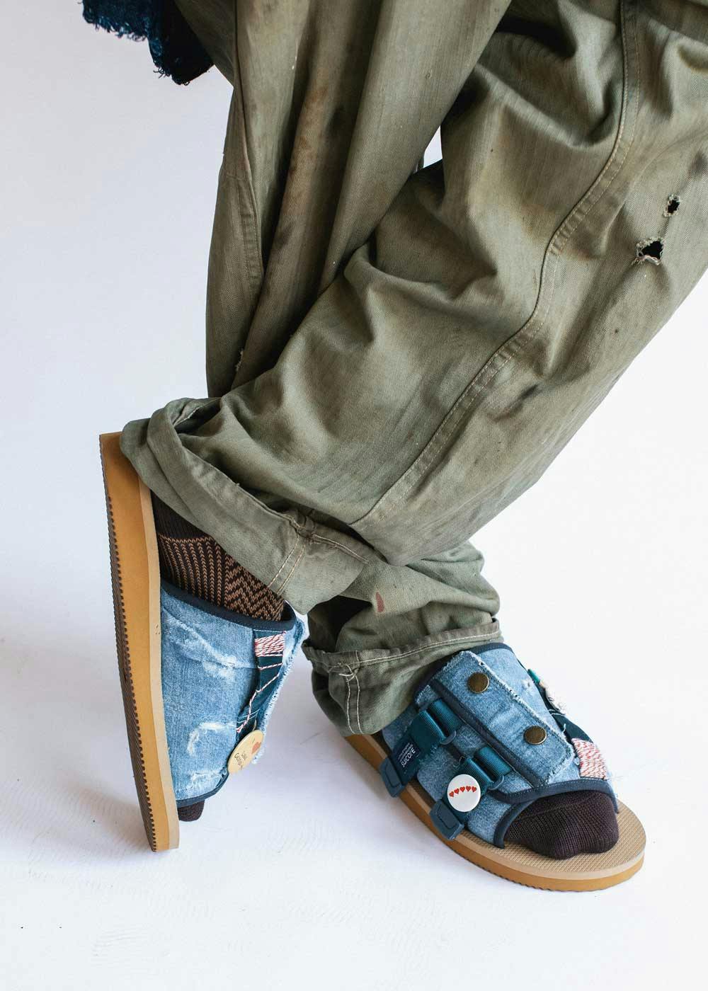 Bodega & Suicoke Drop KAW Slide Sandal in "One-Of-One" Denim