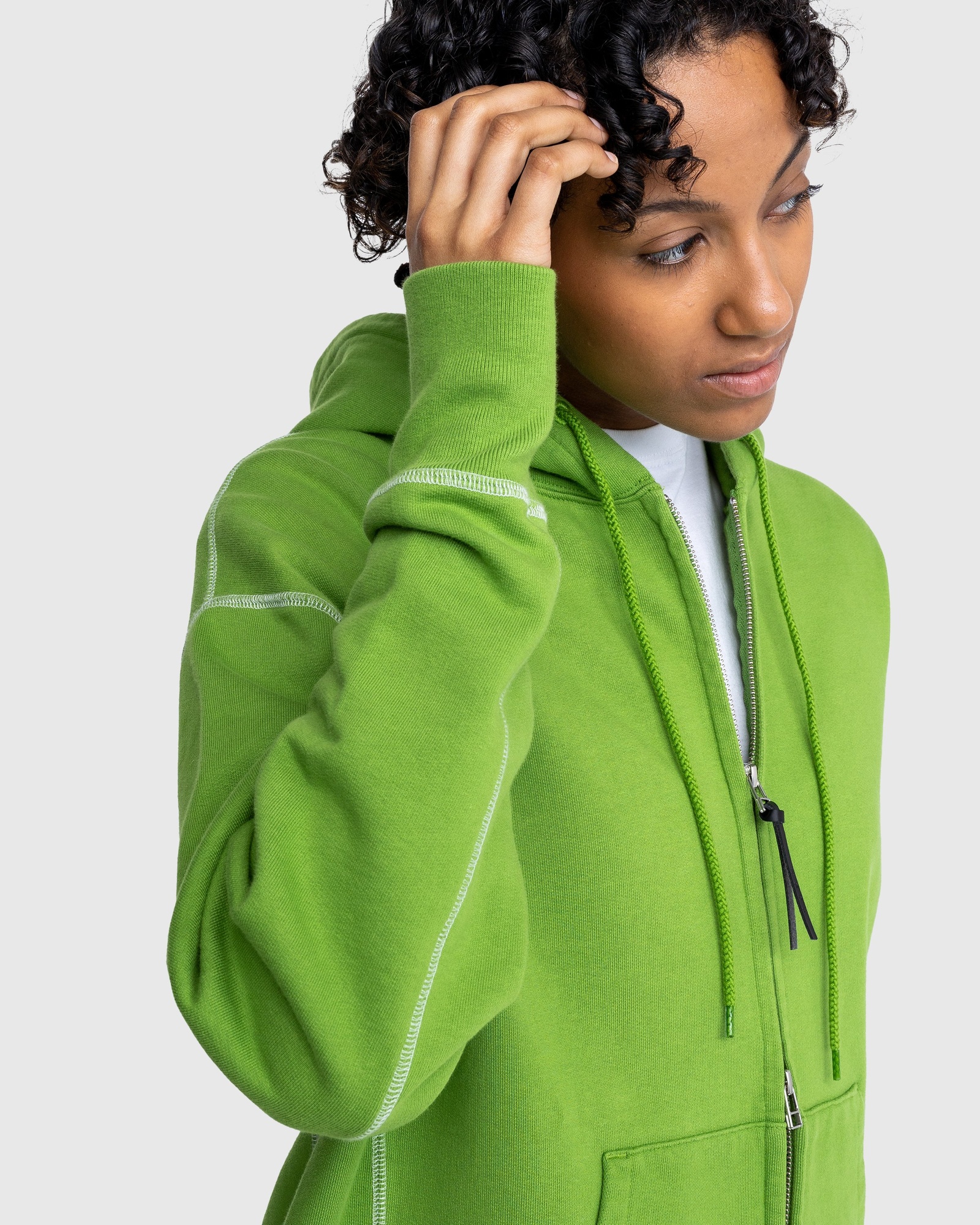 Highsnobiety – Contrast Stitch Zip Fleece Hoodie Green | Highsnobiety Shop