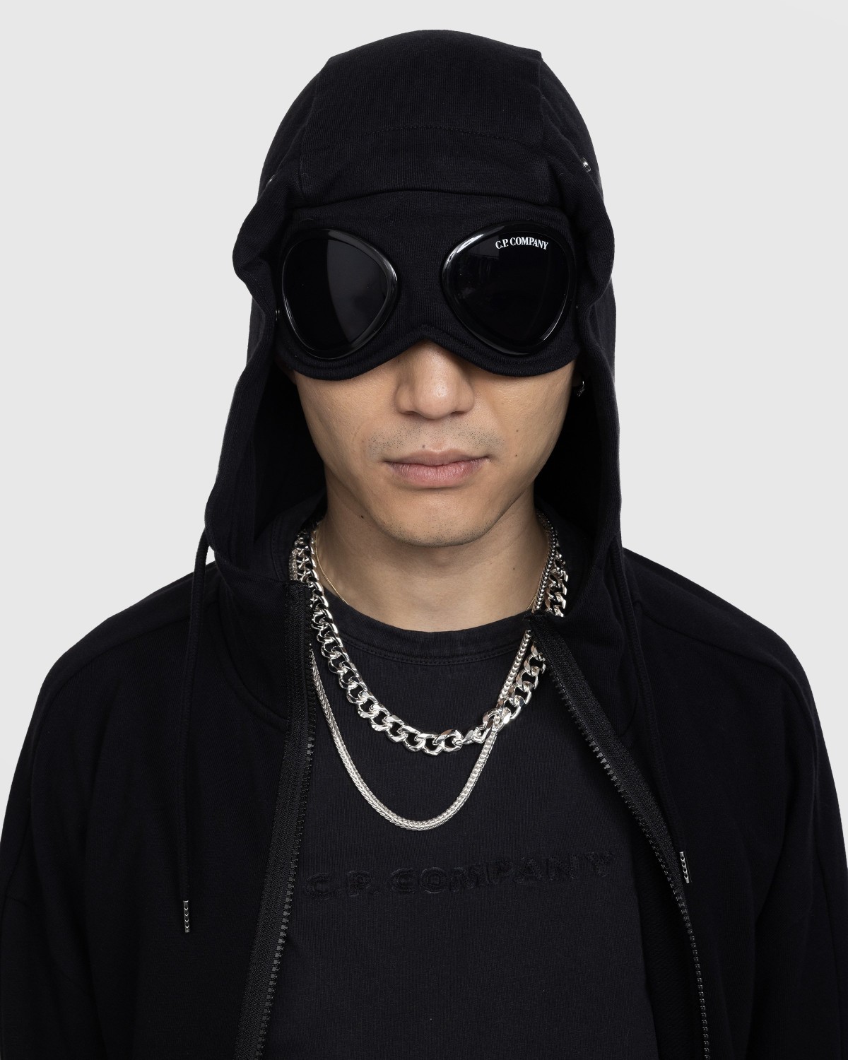 C P Company Diagonal Raised Fleece Goggle Zipped Hoodie Black Highsnobiety Shop
