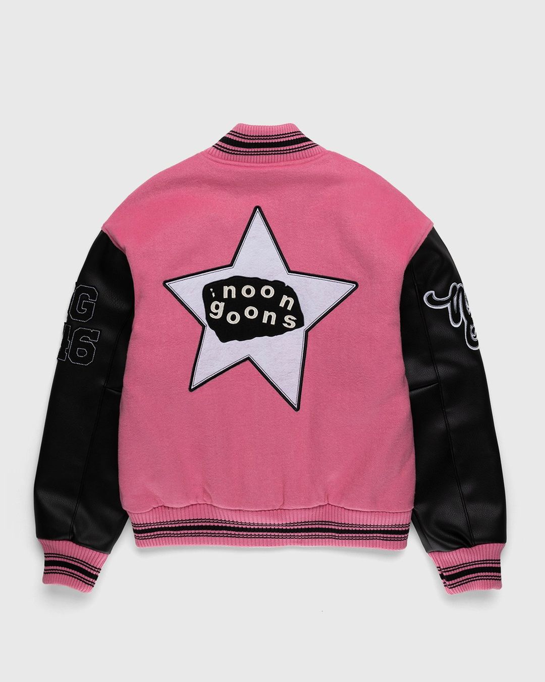 Noon Goons – Hollywood High Varsity Jacket Pink/Black | Highsnobiety Shop