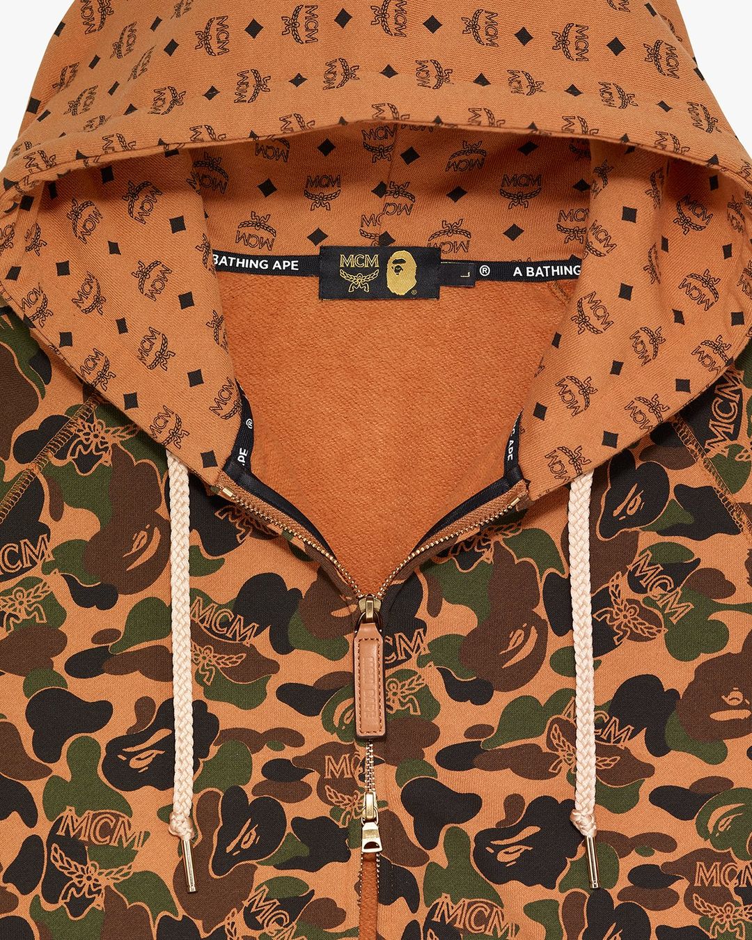 MCM x BAPE – Camo Zip Hoodie Kamo Khaki | Highsnobiety Shop
